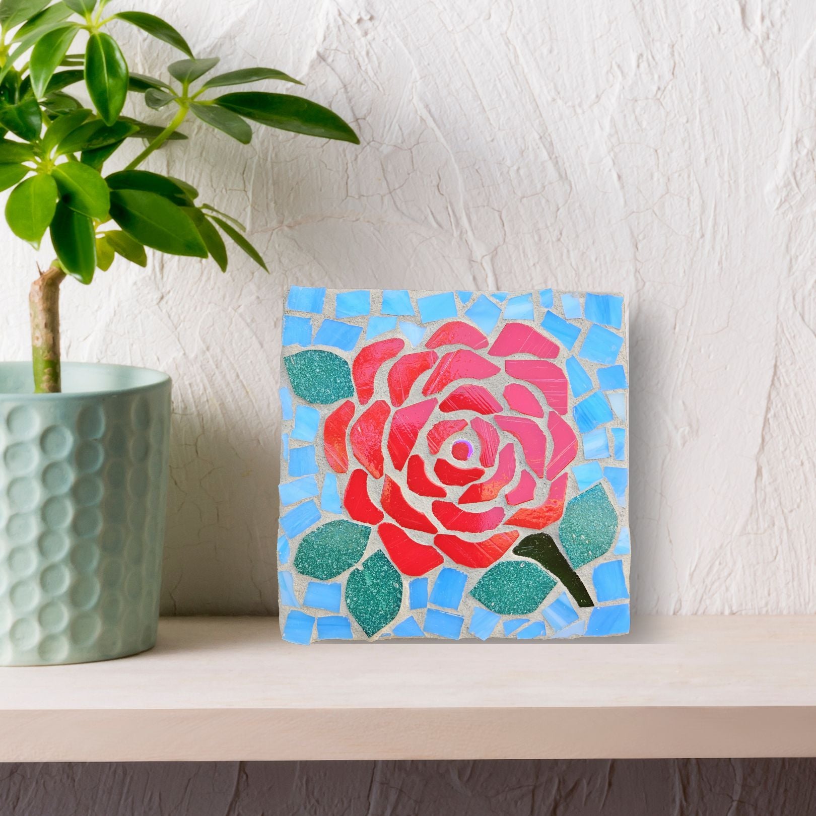 Red Rose Tile | Floral, Mosaic Tiles, Handmade Home Decor Accent ...